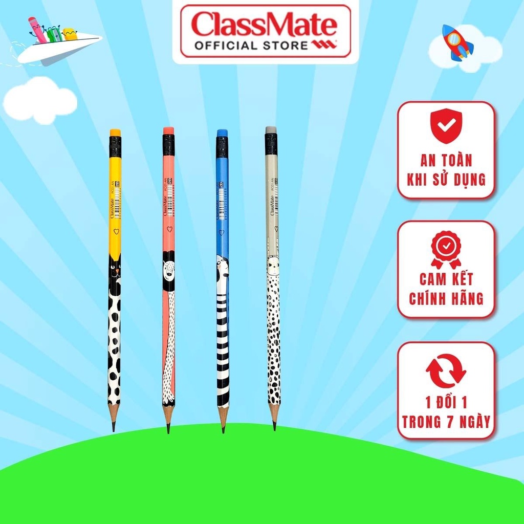 2B CLASSMATE Wooden Pencil with Eraser, Smooth Pen Strokes, Firm Nib ...