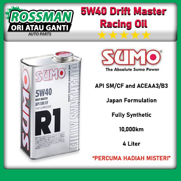 Genuine SUMO R1 Japan Fully Synthetic SN 5W-40 5W40 4L Proton Perodua ...