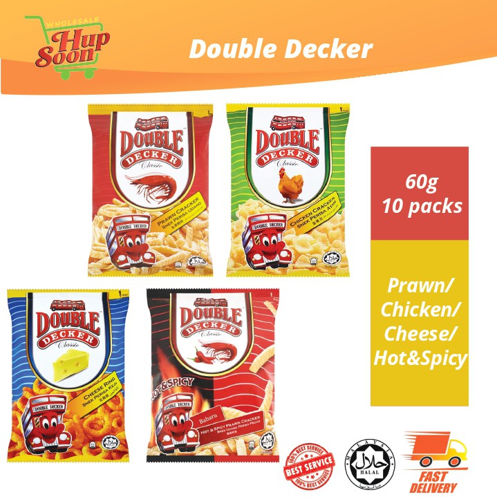 Double Decker Prawn/ Chicken/ Cheese/ Hot & Spicy 60g x 10 pkts ...