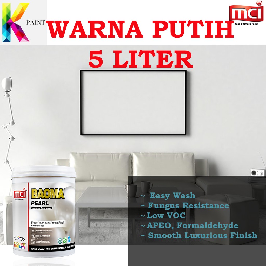 Cat Dinding 5Liter EasyWash EasyClean warna Putih 5Liter Interior Wall ...