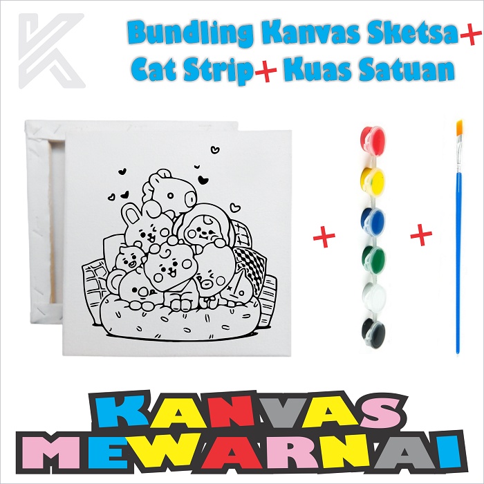 Bundling Coloring Canvas Sketch Drawing Sketch 20x20cm+unit Brush+Paint ...