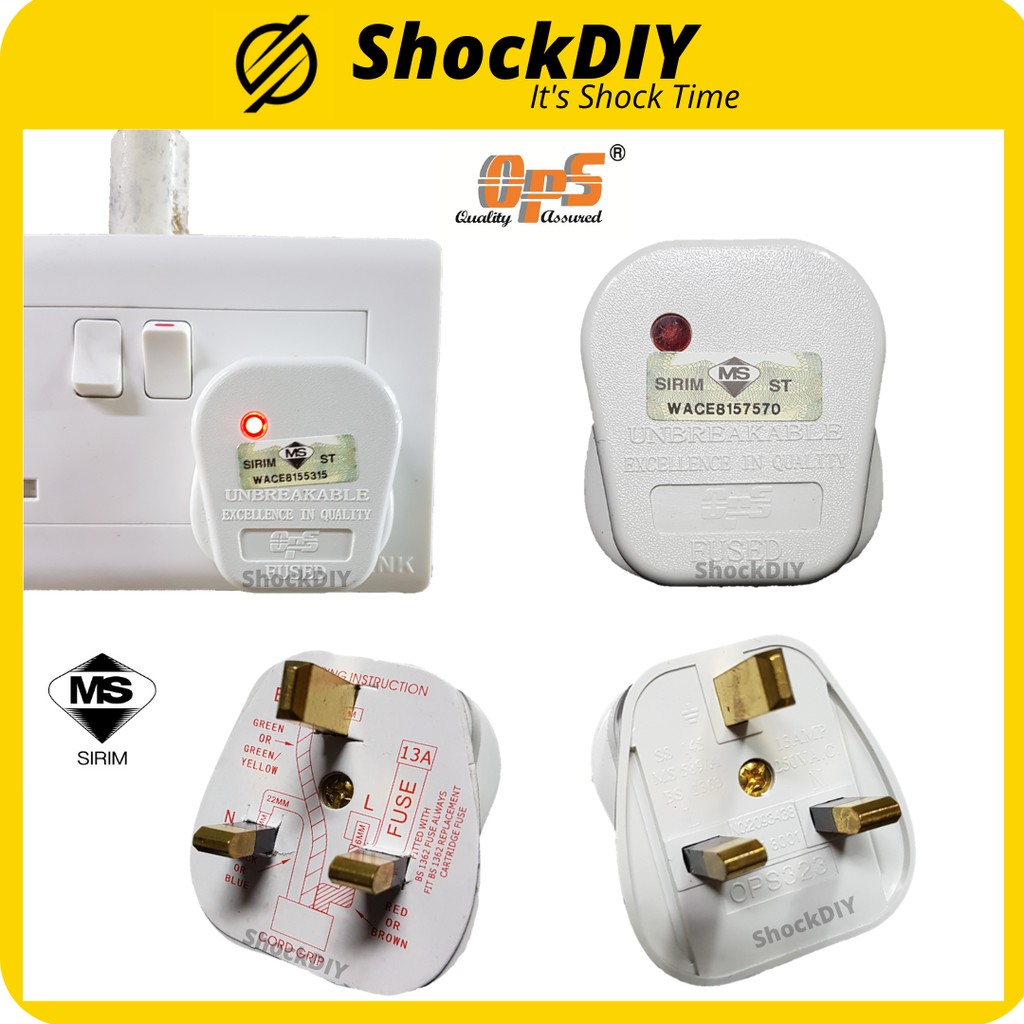 OPS 13A 3 PIN Plug Top with Neon Light Kepala Plug Elektrik dengan ...