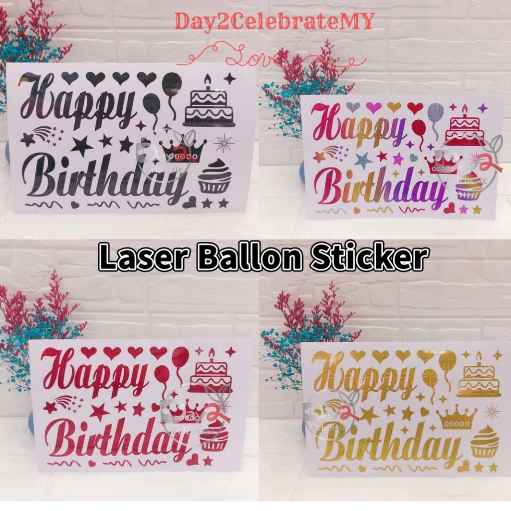 18-36 inch DIY Happy Birthday/ LASER BOBO Belon Sticker Transparent ...