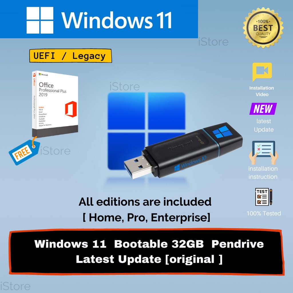 64GB Bootable USB Windo ws Installer 10 8.1 7 11 w/ Activation key ...