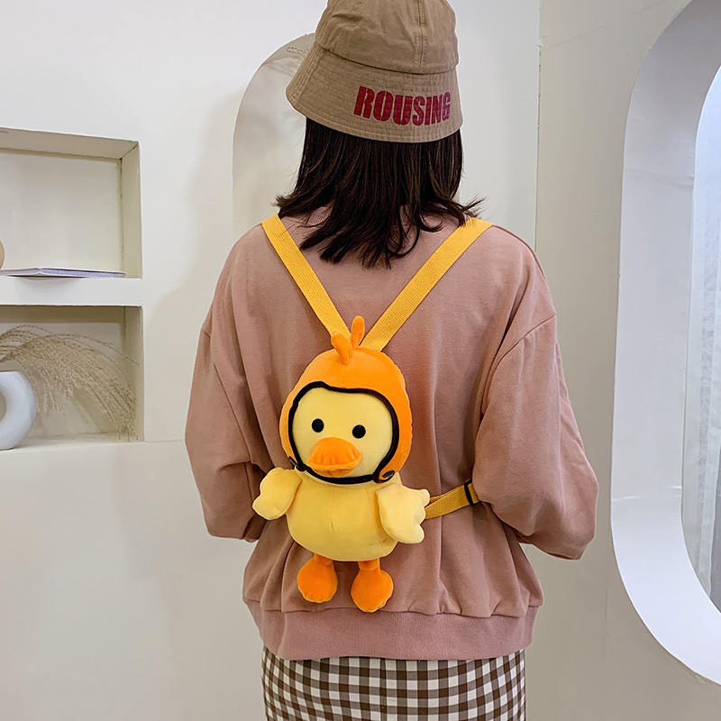 [Fashion]Yellow bag backpack doll fluffy duck cute cartoon plush animal ...