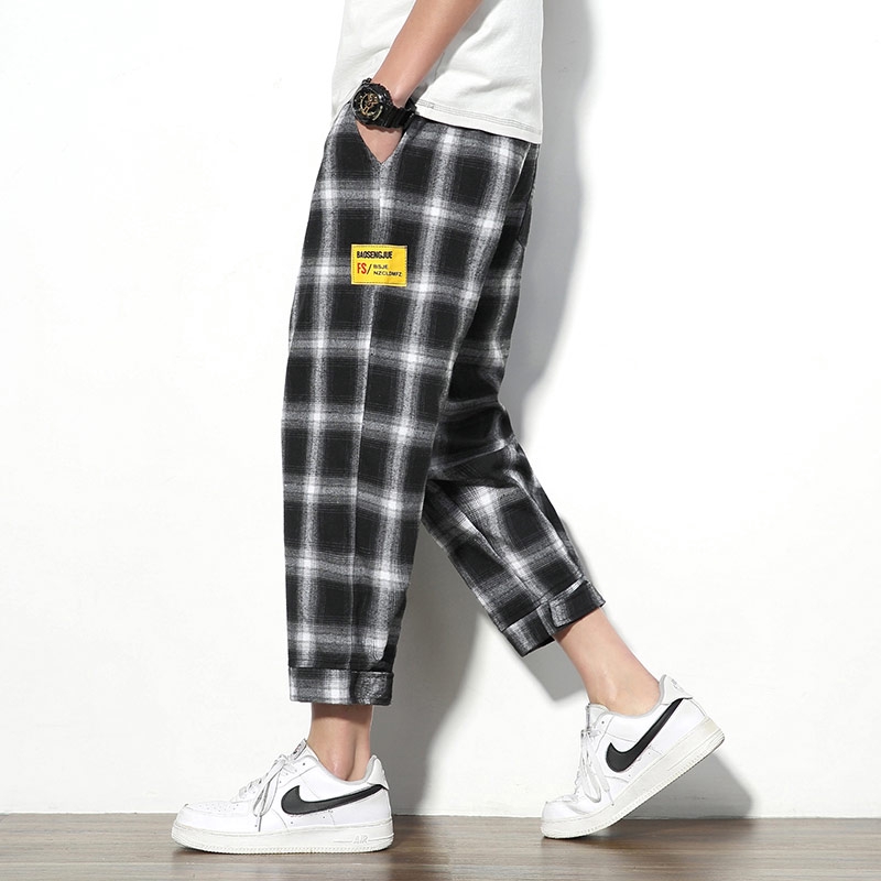 Men's Joggers Plaid Pants Man Casual Loose Trendy Sweatpants | Shopee ...