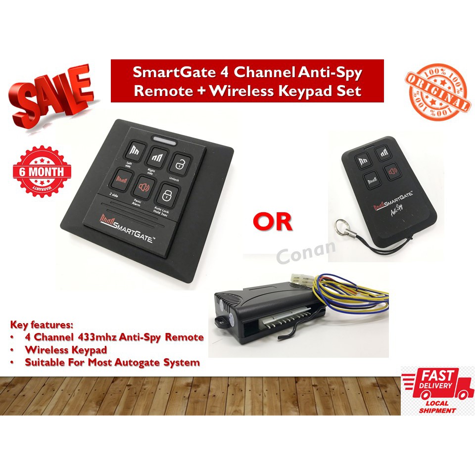 SmartGate 4 Channel 433Mhz Anti-Spy Remote Control + Wireless Keypad ...