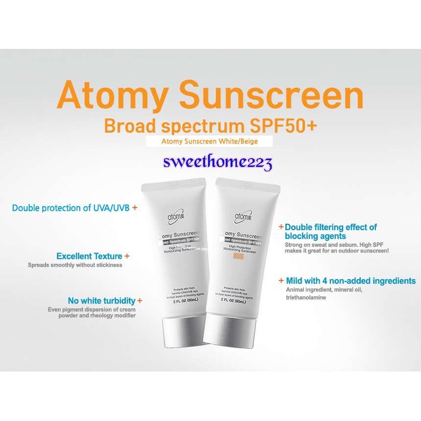 Atomy Sunscreen SPF50+PA+++ (white / beige color 60ml) | Shopee Malaysia