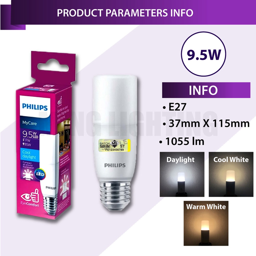(Sirim) Philips LED E27 E14 PLC Stick Bulb MyCare Series Energy Saving Lighting Home Ceiling ...