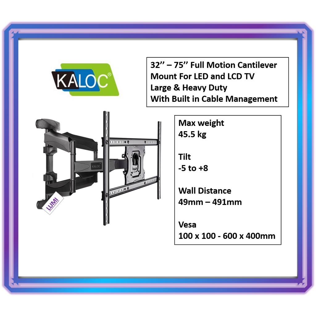 KALOC 32" to 75" Heavy Duty Universal Full Motion LED LCD Wall Mount ...