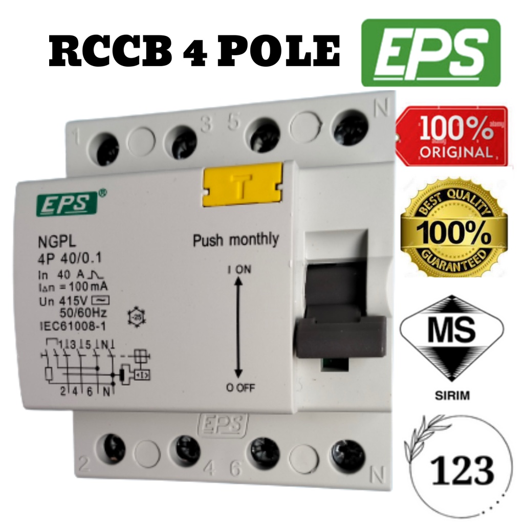 EPS 4 POLE RCCB RESIDUAL CRRENT OPERATED CIRCUIT-BREAKER 40A/63A [30MA/100MA/300MA] | Shopee ...