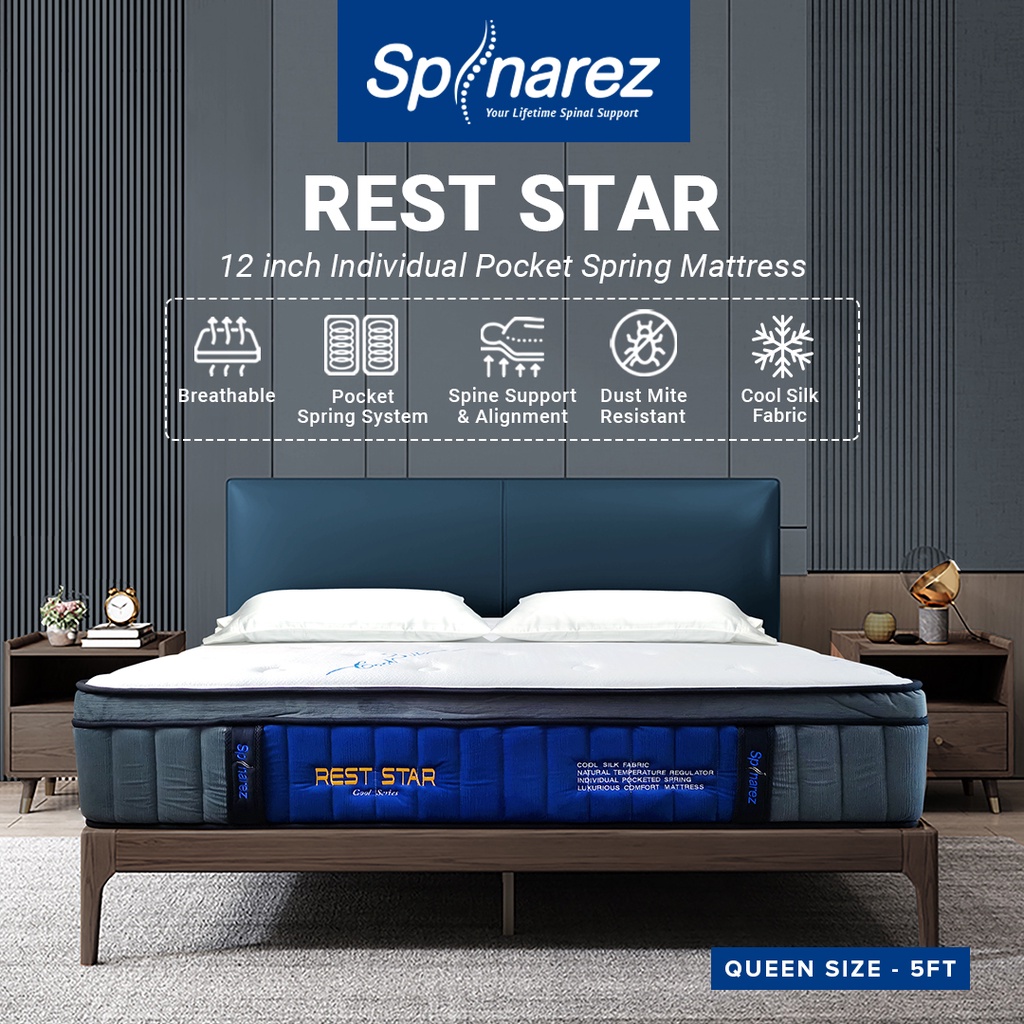 SpinaRez Rest Star Mattress 12 inch Individual Pocket Spring Mattress ...