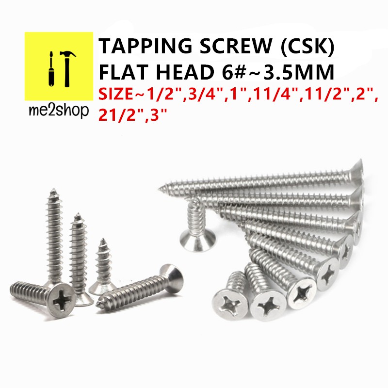 (100PCS) 6# / M3.5~ SELF TAPPING SCREW CSK FLAT HEAD /TAJAM SKRU KEPALA ...
