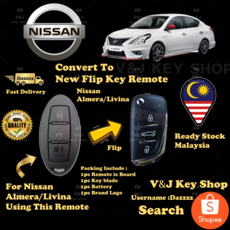 Nissan Almera Grand Livina Flip Key Remote Control | Shopee Malaysia