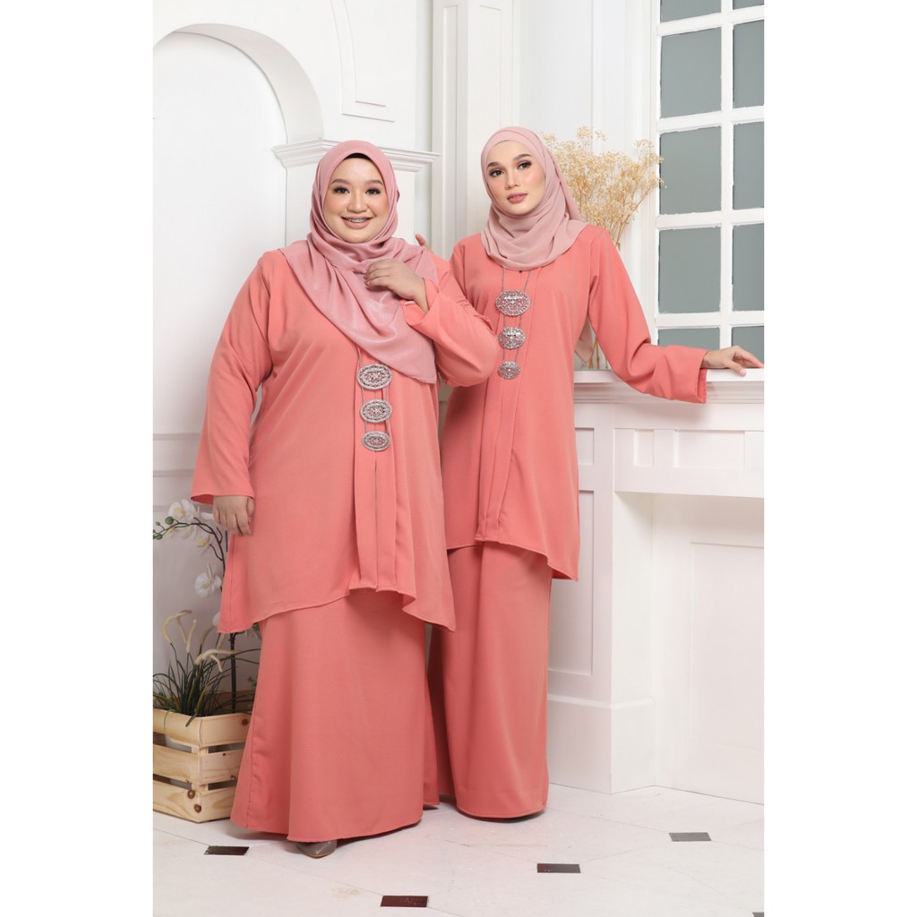 Baju Kurung Kebarung Peach Ironless Saiz S Plain Loose (Plus Size ...