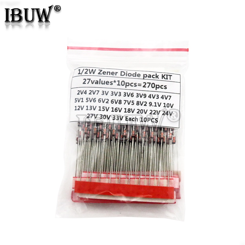 270PCS/lot 0.5W Zener Diode kit Assortment Set 1/2W 2V4-33V Zener Diode pack 12V 18V 5V1 5V6 3V3 ...