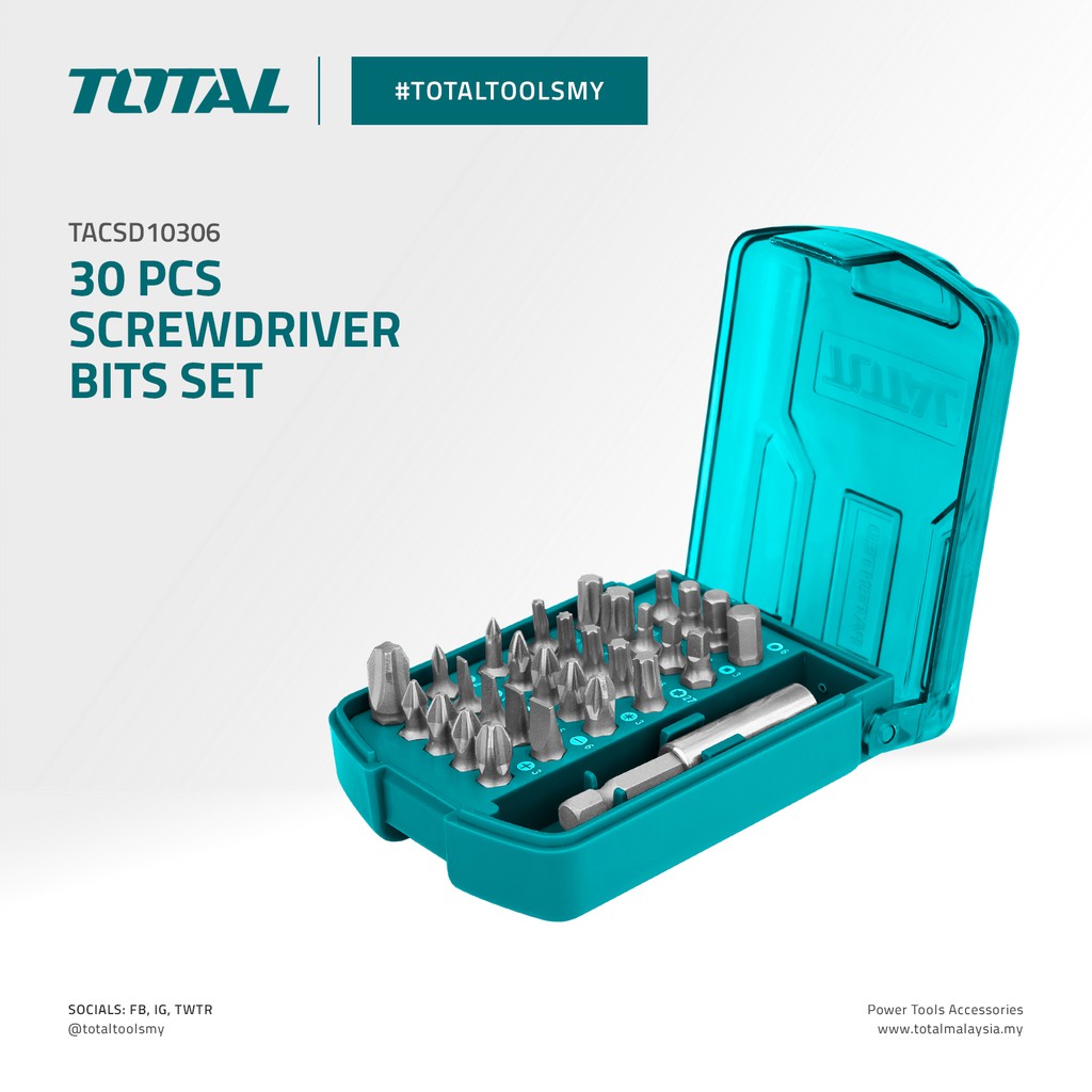 TOTAL Screwdriver Bits Set Flat, Slotted, Phillips, Torx, Hex, Star ...