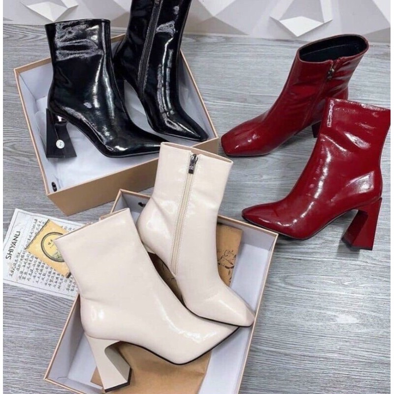 Hot trend patent leather boots with curved heels (with real photos at ...