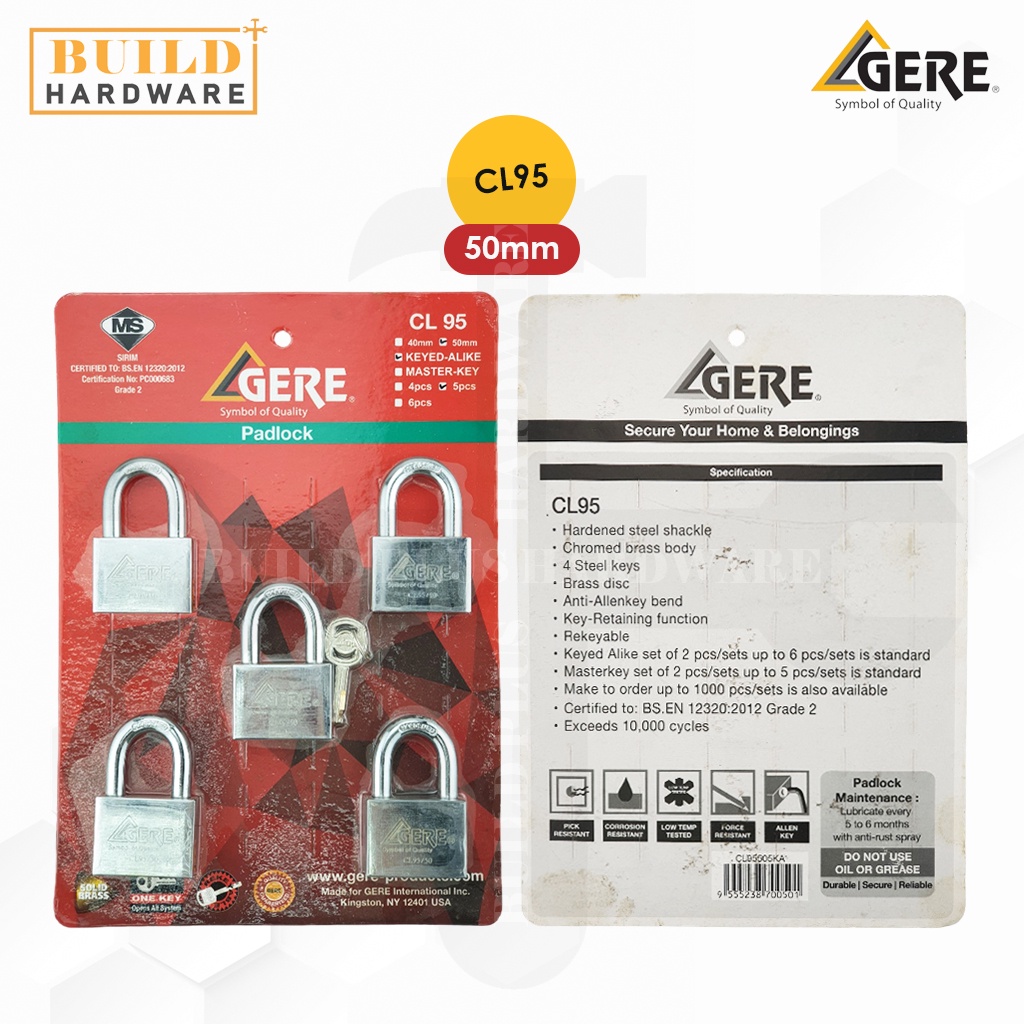 GERE SQ 40mm/50mm CL95 Keyed-Alike Padlock Chromed Brass Key Alike ...