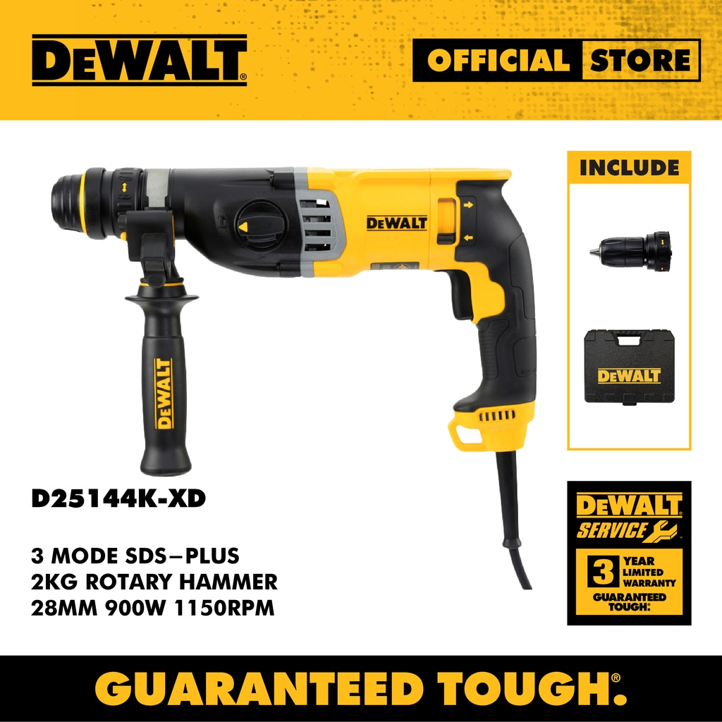 DEWALT D25144K-XD 3 Mode SDS-Plus 2kg Rotary Hammer 28mm 900W (Gerudi ...