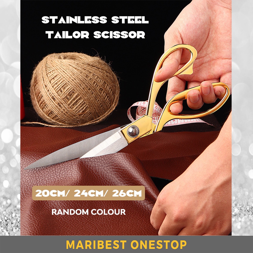 STAINLESS STEEL TAILOR SCISSOR (20CM/ 24CM/ 26CM) LEATHER FABRIC TUKANG ...