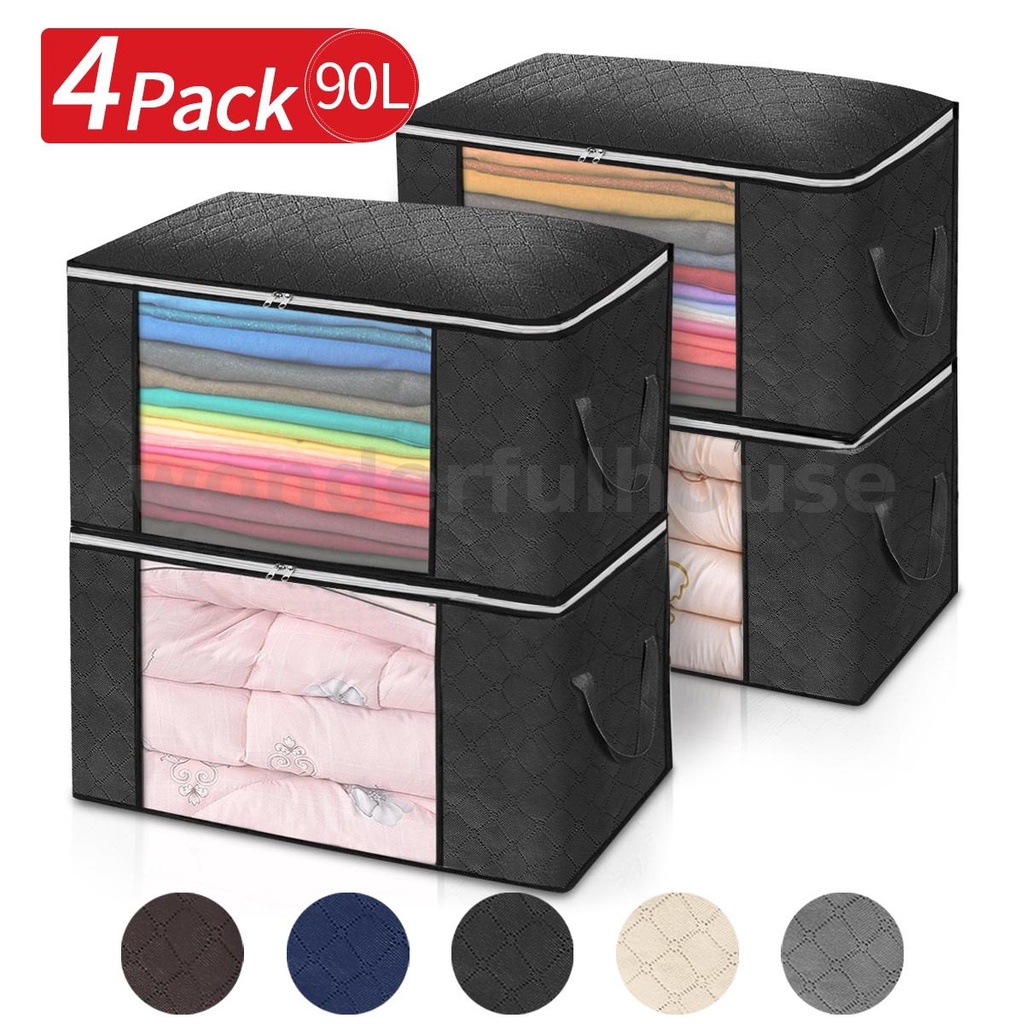 KING DO WAY 4PCS 90L Clothes Storage Bags Ziped Organizer Underbed ...