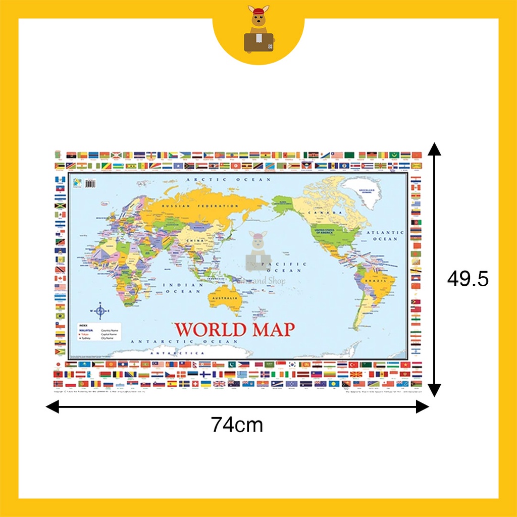 CAMPAP World Map Malaysia Map Poster Wall Chart Educational Peta Dunia ...