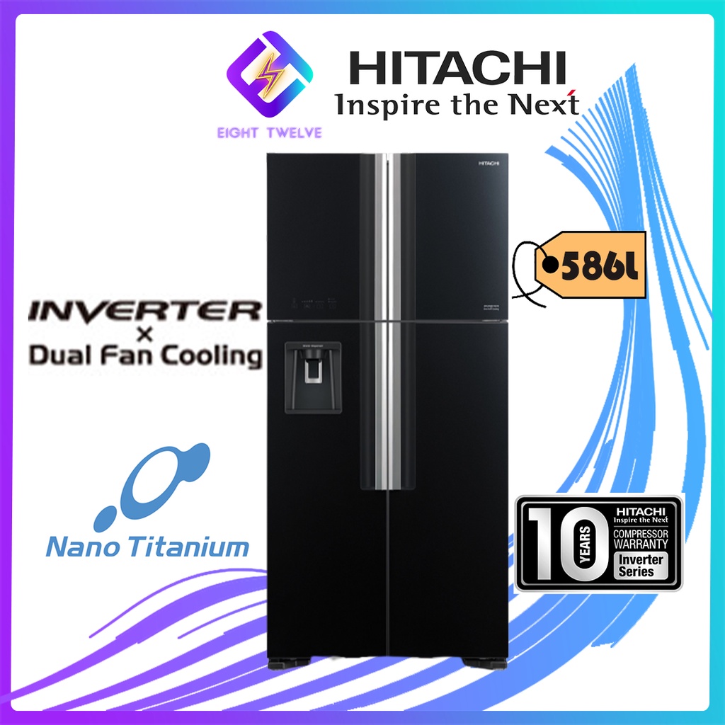 HITACHI FRIDGE 586L 4 DOOR FRIDGE R-W720P7M GBK GLASS DOOR WITH WATER ...