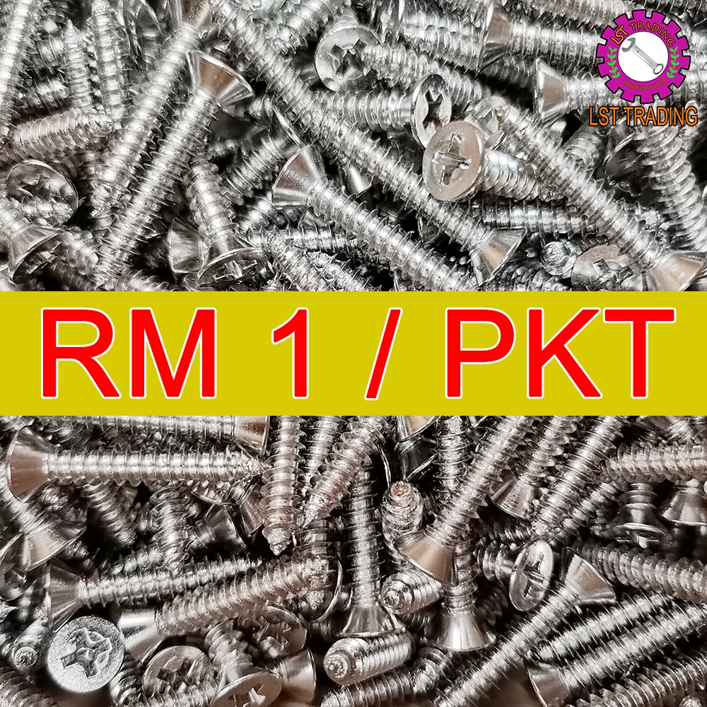 [READY STOCKS] FLAT HEAD SELF TAPPING SCREW / SKREW TAJAM KEPALA SAMA ...