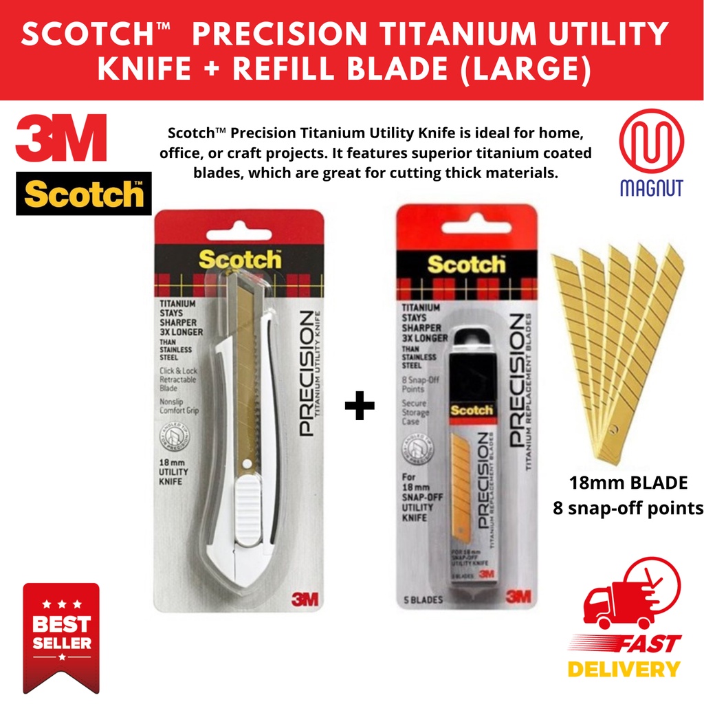 3M Scotch Precision Titanium Utility Knife Blade - Multipurpose Home ...