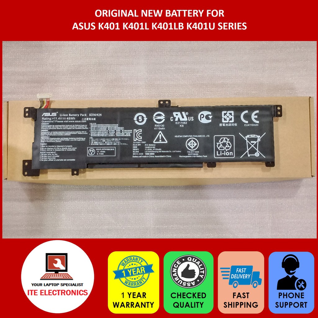 ORIGINAL NEW ASUS K401 K401L K401LB K401U SERIES BATTERY 48Wh B31N1424 B31BN91 (1 YEAR WARRANTY ...