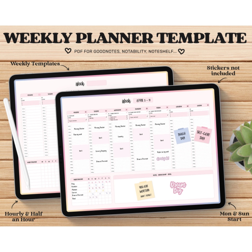 UNDATED Weekly Digital Planner Goodnotes Template, Notability ...