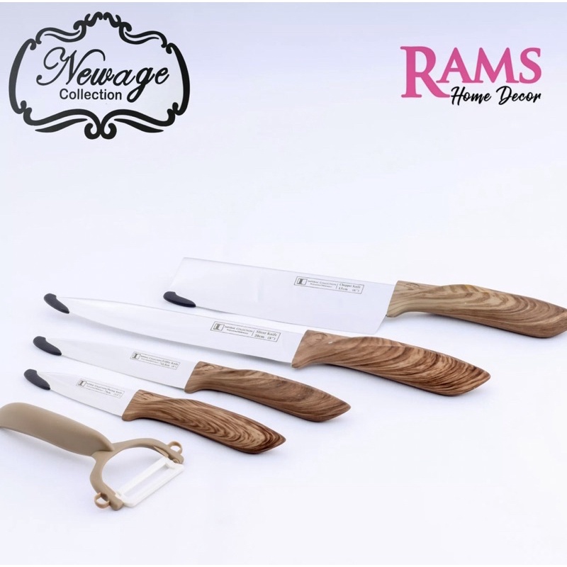 HOT🔥NEWAGE 5PCS STAINLESS STEEL KNIFE SET WITH WOODEN HANDLE/COOKING ...