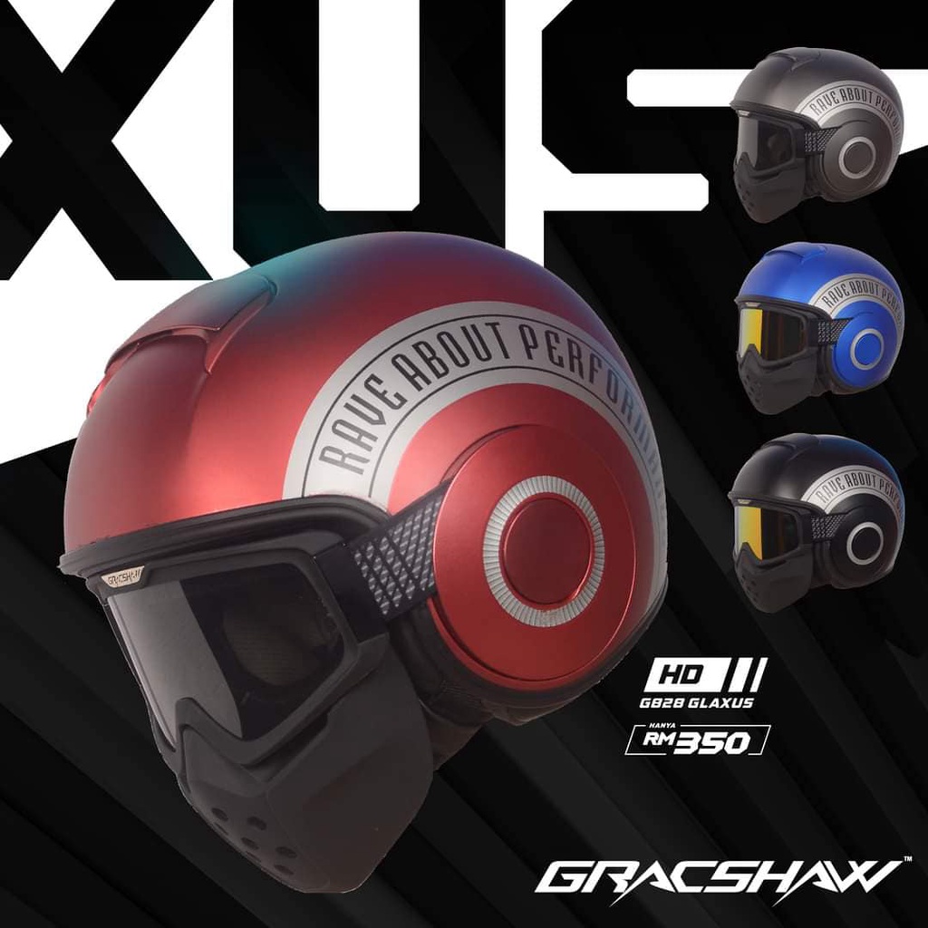Gracshaw G828 Glaxus GWave Cafe Racer Bobber Classic Retro Helmet Free ...