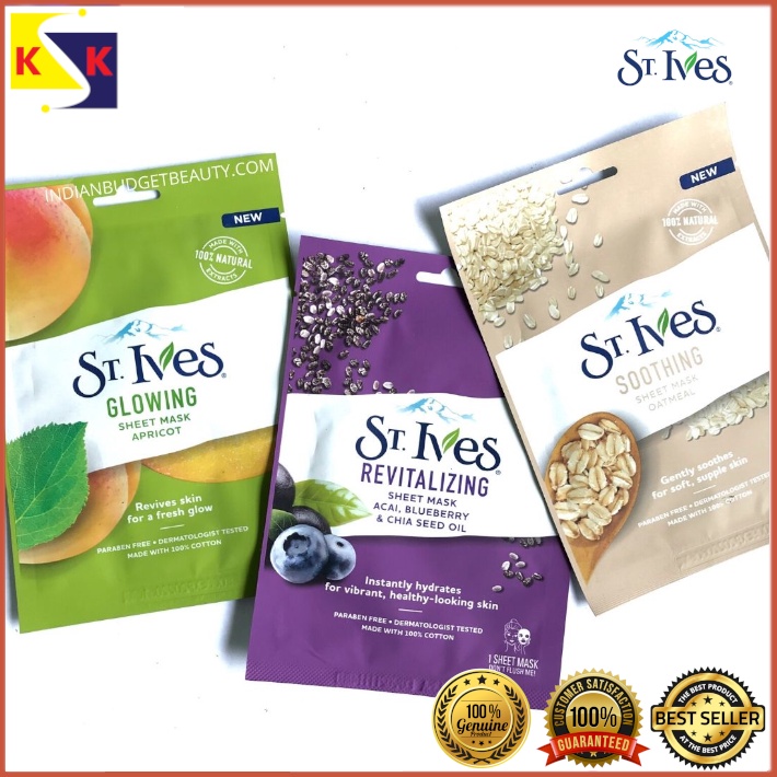 ST.IVES FACE SHEET MASK 1 Pcs (REVITALIZING,GLOWING,SOOTHING) | Shopee Malaysia