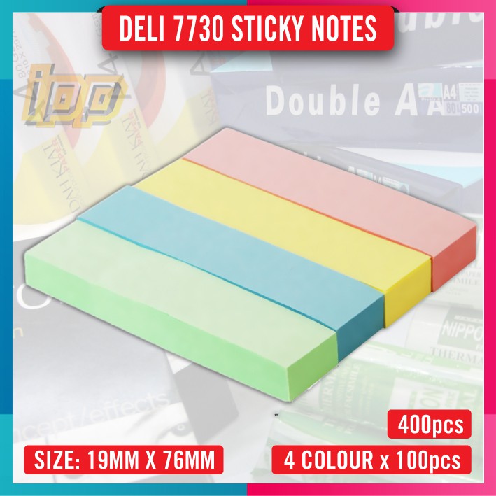 Deli Stick-On Notes 19mm X 76mm / Sticky Note 4 Colour Paper (400's ...