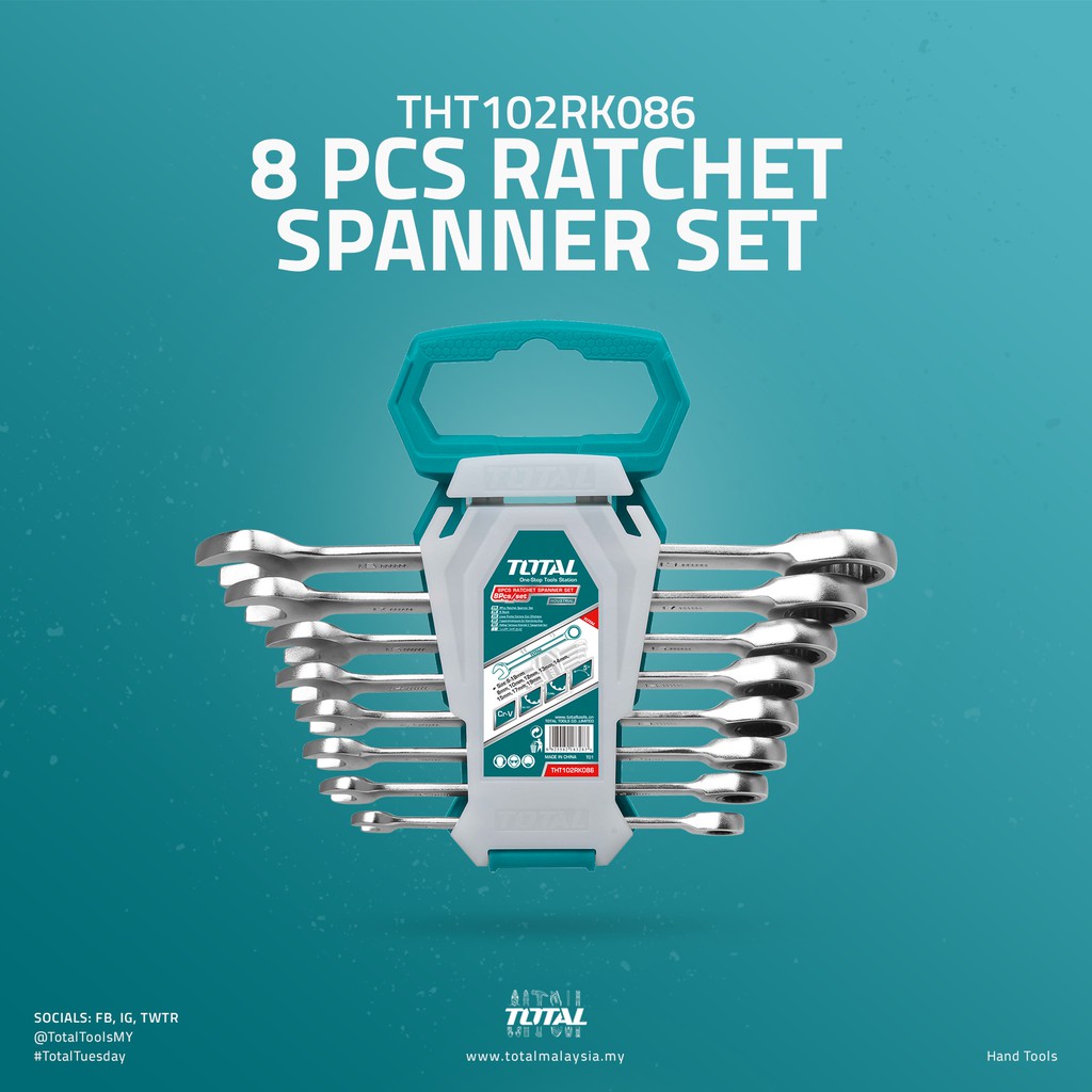 TOTAL Ratchet Spanner Set (8mm-19mm/60T-72T/8 Pcs) THT102RK086 | Shopee Malaysia