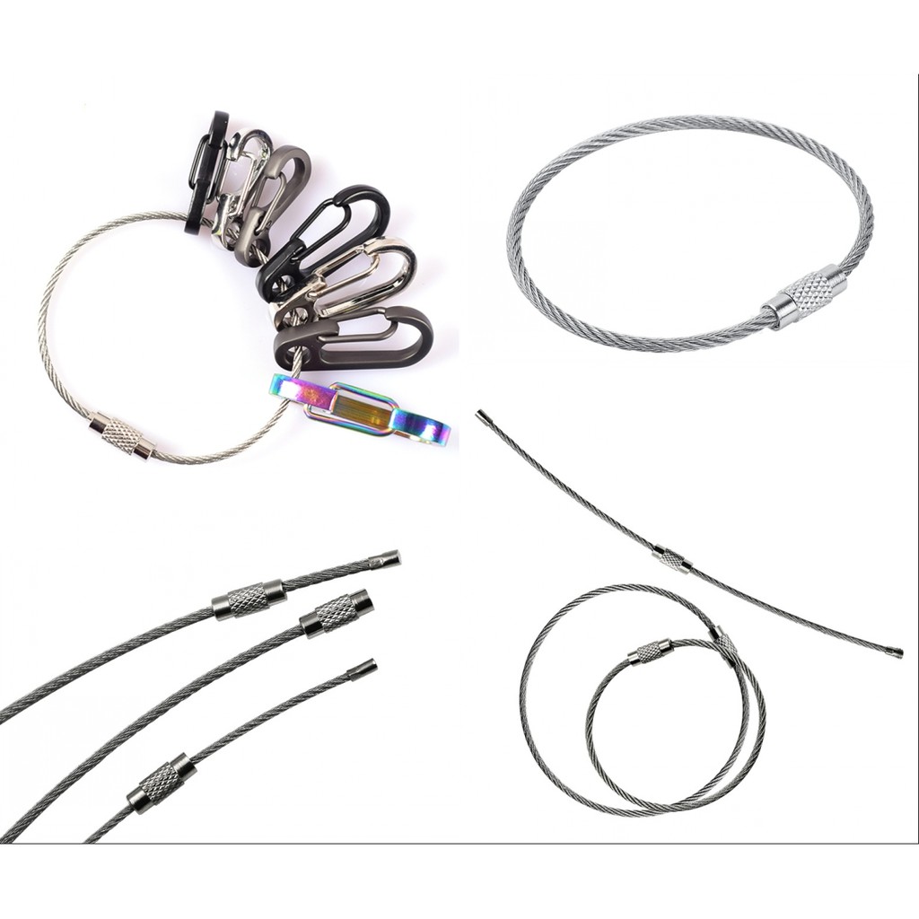 Wire Steel Key Ring Keyring rope cable loop case screw lock outdoor ...