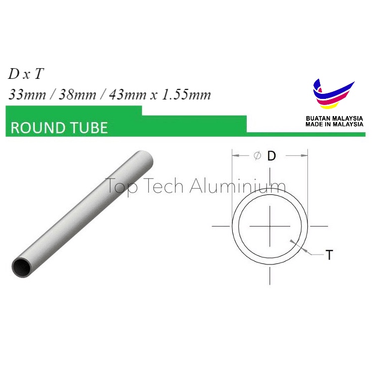 [Ready Stock/Free Cutting] Aluminium Round Tube / Palm Oil Pipe 33mm ...