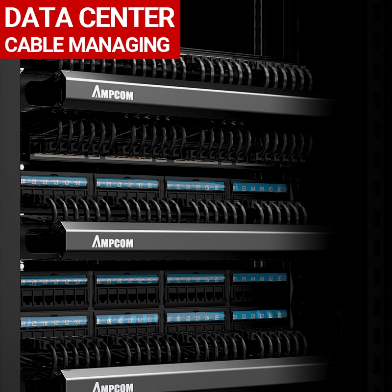 AMPCOM Vertical Cable Manager 1U Horizontal Mount Server Rack 12/24 ...