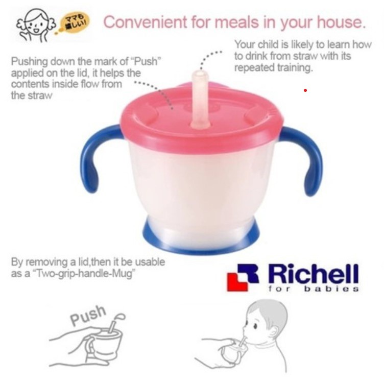 Richell AQ Straw Training Mug /Axstar Series Baby Training Spout / Straw Water Bottle Navy Blue ...
