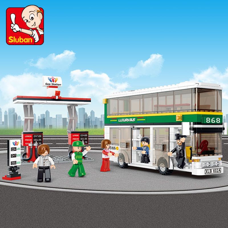 403PCS Sluban 0331 City Town School Green Safe Double-decker Bus ...