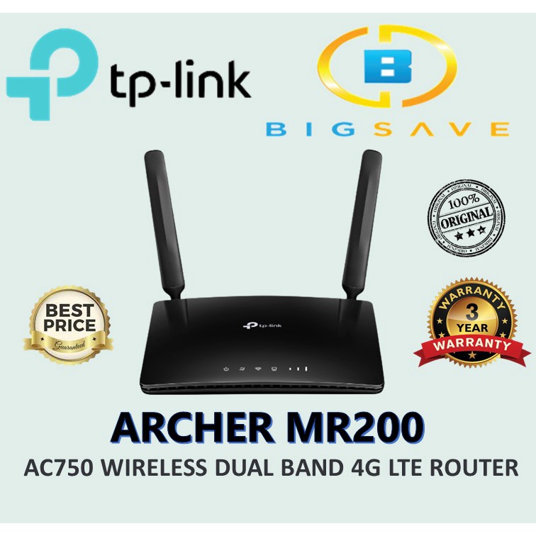 TP-LINK ARCHER MR200 AC750 WIRELESS DUAL BAND 4G LTE ROUTER | Shopee ...