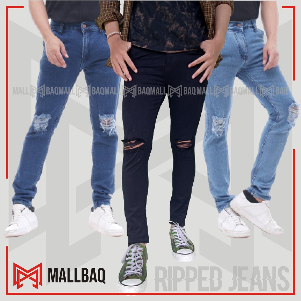 Hitam Pria Men S Ripped Jeans Black Ripped Jeans Stretch Soft Stretchy