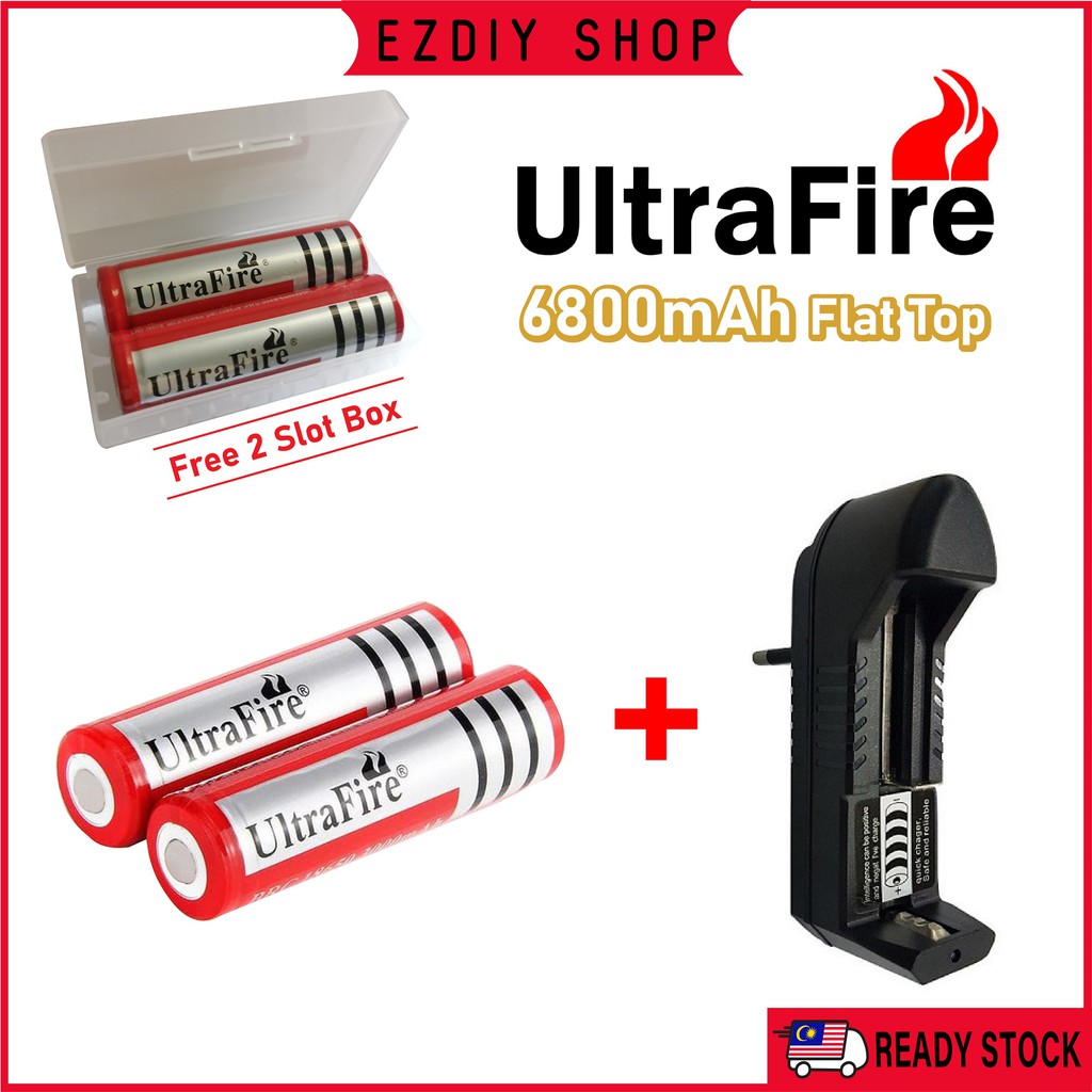 3.7V 18650 6800mAh UltraFire Flat Top Rechargeable Li-ion Vape Lithium ...