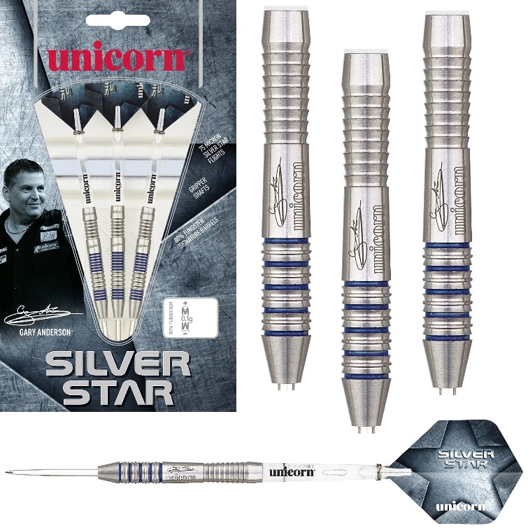 UNICORN STEEL TIP DART - 27G SILVER STAR GARY ANDERSON STYLE 3 80% ...