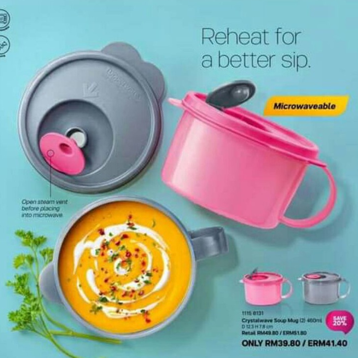 🔥 Ready Stock Tupperware 🔥 CrystalWave Soup Mug (460ml) **Microwaveable ...