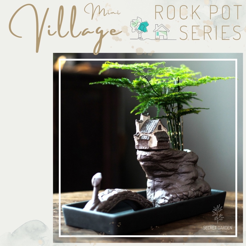 𝐑𝐎𝐂𝐊 𝐏𝐎𝐓 𝐒𝐄𝐑𝐈𝐄𝐒 Mini Village Asparagus Fern Flower Pot Pottery Clay Pot ...