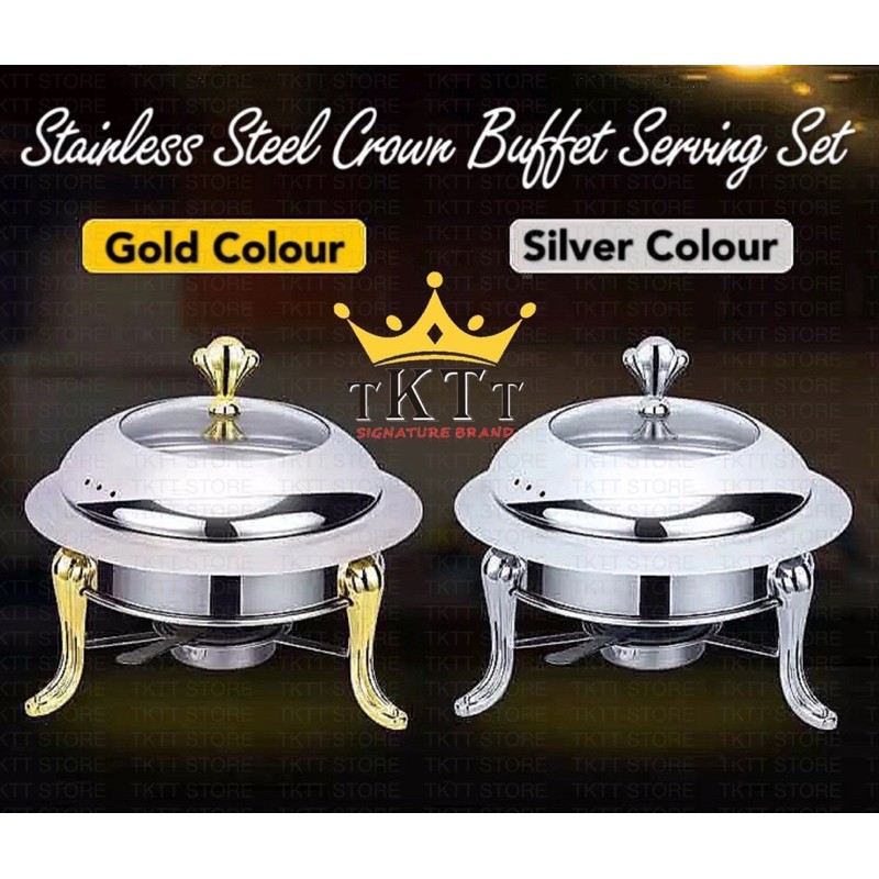 TKTT Stainless Steel Crown Buffet Set Round Chafing Dish Chafer Serving ...