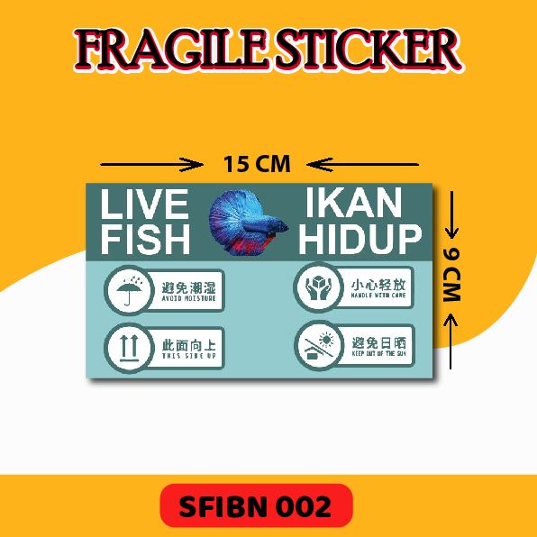 STICKER FRAGILE IKAN BIRU HIDUP MELINTANG 🔥READY STOCK 🔥 [BUY 10 + 1 ...